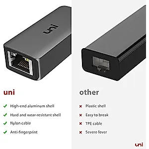 USB to Ethernet Adapter, uni Driver Free USB 3.0 to 100/1000 Gigabit Ethernet LAN Network Adapter, RJ45 Internet Adapter Compatible with MacBook, Surface, Laptop PC with Windows, XP, Vista, Mac/Linux