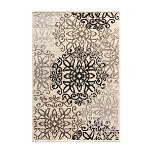 SUPERIOR Indoor Small Area Rug for Bedroom, Living/Dining Room, Entryway, Office, Farmhouse Aesthetic Floor Throw, Modern Floral Geometric Decor, Jute Backing, Leigh Collection, 3' x 5', Beige