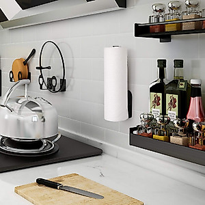 Black Paper Towel Holder Under Cabinet, OBODING, Self Adhesive or Drilling, Paper Towel Holder Wall Mount, 304 Stainless Steel Towel Rack for Kitchen, Cabinet, Bathroom (12.05 inches)