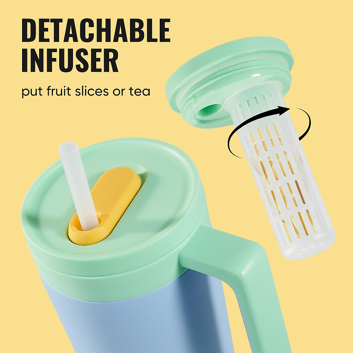 Fijinhom 40 oz Tumbler with Handle and Straw, Triple Layer Insulated Stainless Steel Water Bottle with Infuser, Travel Tumbler Fit Most Cupholder, Gifts for Women & Men, Light Blue