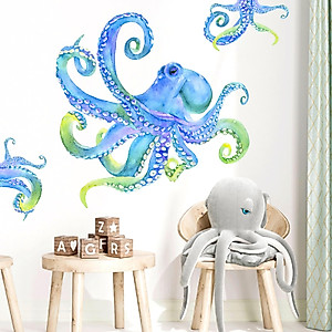 Large Octopus Wall Sticker Ocean Animal Wall Decal Peel and Stick Vinyl Wall Art Mural for Bathroom Decor Kraken Tentacles Wall Stickers Under The Sea Wall Decals for Kids Bedroom Living Room