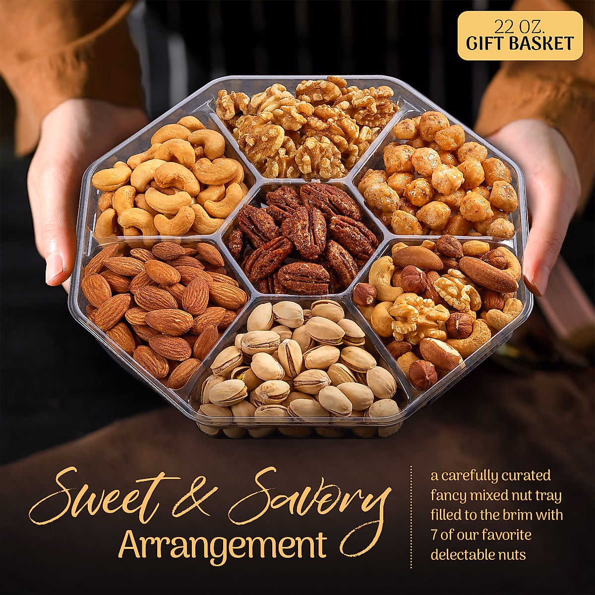 Assorted Nuts Gift Basket - Gourmet Food Mixed Nut Platter Fruit Nut Gift Box, Healthy Snack, Vegan & Kosher Gifts for Men & Women for Birthdays, Anniversaries, Sympathy, Get Well, Holidays, 22oz