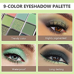 CAKAILA 9 Colors Green Highly Pigmented Colorful Eyeshadow Palette,Matte Shimmer Forest Emerald Green Eye Shadow Makeup Palettes,Long Lasting Waterproof Eye Makeup Palette