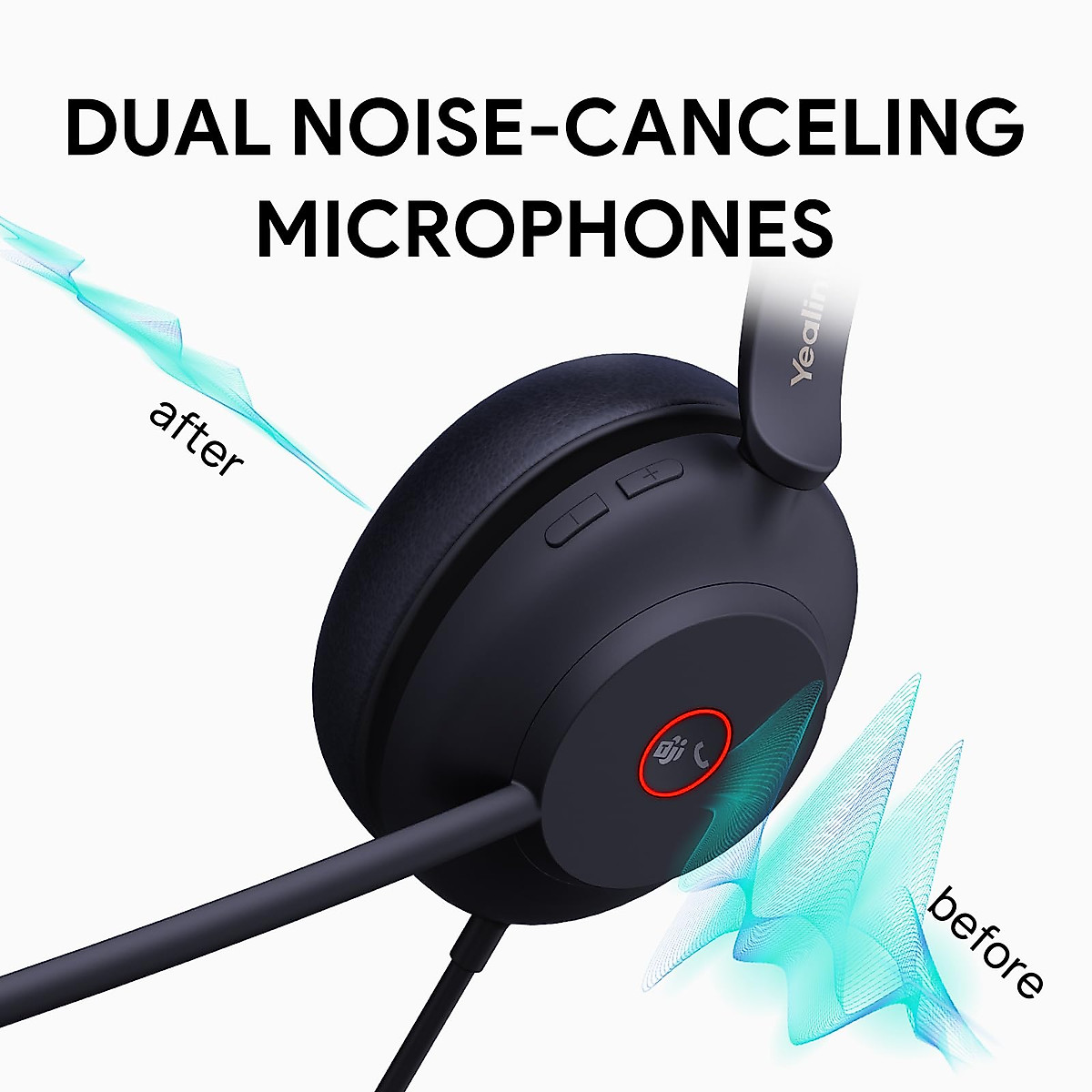 Yealink UH37 USB Headset with Microphone for PC Laptop - Headphones with Noise Cancelling Microphone for Computer,On-Ear Wired Office Call Center Headset Dual