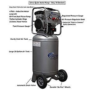 California Air Tools 20020AD Ultra Quiet & Oil-Free Air Compressor 2.0 Hp, 20.0 Gal. Steel Tank Air Compressor with Automatic Drain Valve