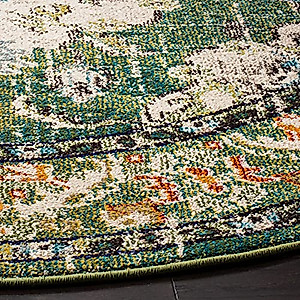 SAFAVIEH Monaco Collection Area Rug - 6'7" Round, Forest Green & Light Blue, Medallion Distressed Design, Non-Shedding & Easy Care, Ideal for High Traffic Areas in Living Room, Bedroom (MNC243F)