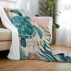 Singingin Ultra Soft Flannel Fleece Bed Blanket Sea Turtle Ocean Animal Landscape Throw Blanket All Season Warm Fuzzy Light Weight Cozy Plush Blankets for Living Room/Bedroom 40 x 50 inches