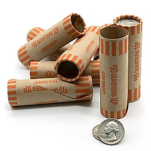 2 Pack 72 PCS Quarter Wrappers - Preformed Coin Wrappers Tubes Paper Coin Wrapper, Convenient Quarter Storage Cover Coin Rolls, Coin Wrappers Quarters for Bank and Office