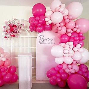 169Pcs Different Pink Balloons Garland Arch Kit with Pink Rose Red White Retro Rose Balloons for Girl's Birthday Party Baby Shower Bridal Shower Proposal Engagement Wedding Party Decorations