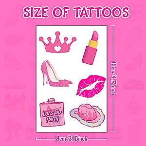 Pink Temporary Tattoos Hot Pink Princess Birthday Party Decorations Favors Pink Tattoos for Kids Girls Woman Adult Pink Birthday Party Supplies
