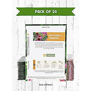American Meadows Wildflower Seed Packets ''Butterfly Garden'' Favors (Pack of 20) - Pollinator Wildflower Seed Mix to Attract Hummingbirds, Bees, and Butterflies, Party Favors for Any Occasion