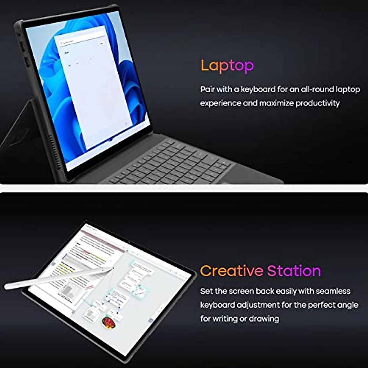 fannay Tablet PC, 13 Inch Touch Screen 2K IPS Display Gaming Tablet Magnetic Keyboard 2.0GHz CPU for Office (US Plug)