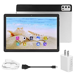 Dpofirs 10 Inch Androids 10 Tablet, 4GB 128GB Octa Core Processor Tablet Computer with 5MP 8MP Camera, WiFi BT HD Display, 6000mAh Dual Slots 3G Call Gaming Tablet(White)