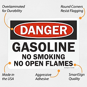 SmartSign "Danger - Gasoline, No Smoking No Open Flames" Label | 10" x 14" Laminated Vinyl