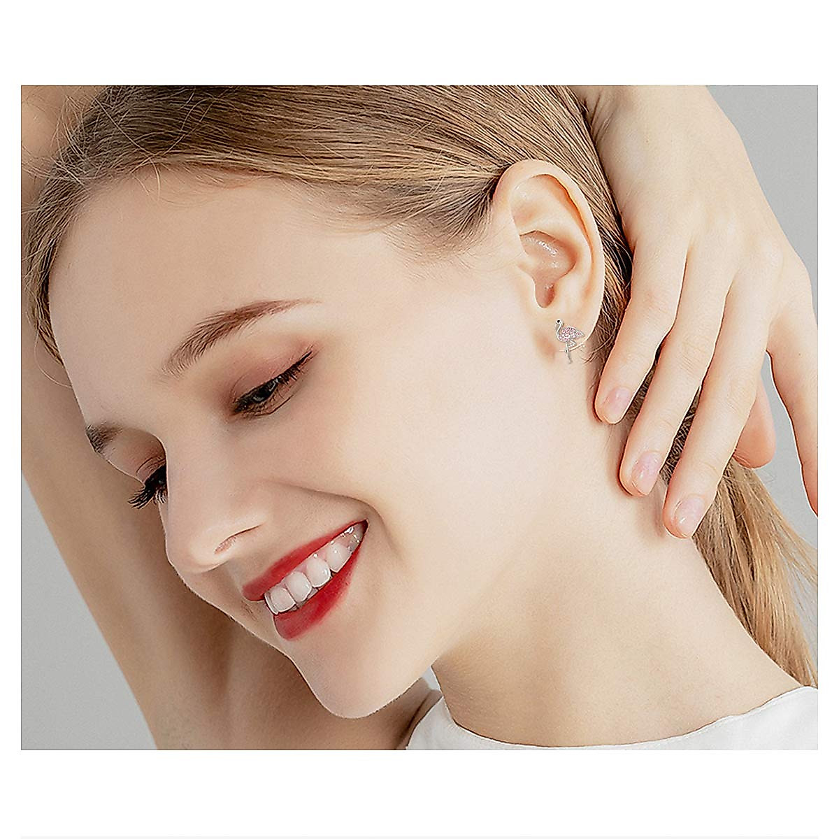 TANGPOET Kawaii Flamingo Stud Earrings for Women 925 Sterling Silver Nickel Free Flamingo Earrings for Sensitive Ears Flamingo Jewelry Gifts for Birthday Christmas Valentines Mothers Day