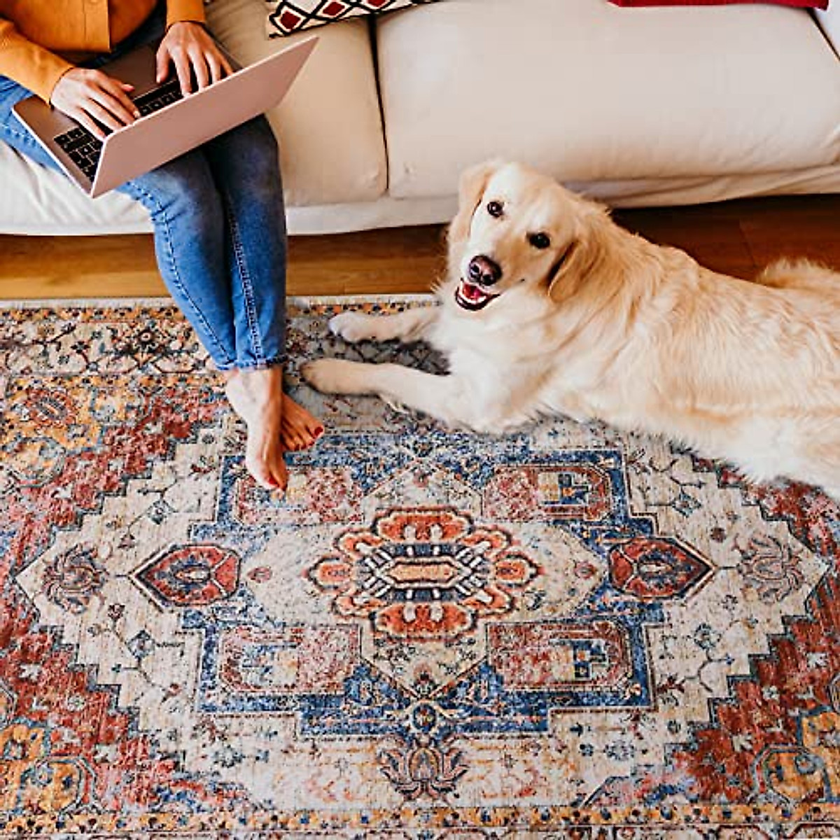 YJ.GWL Area Rug 4x6, Washable Bedroom Rug, Soft Accent Rugs for Living Room Entryway Dining Room, Non-Slip Non-Shedding Low-Pile Floor Carpet, Orange