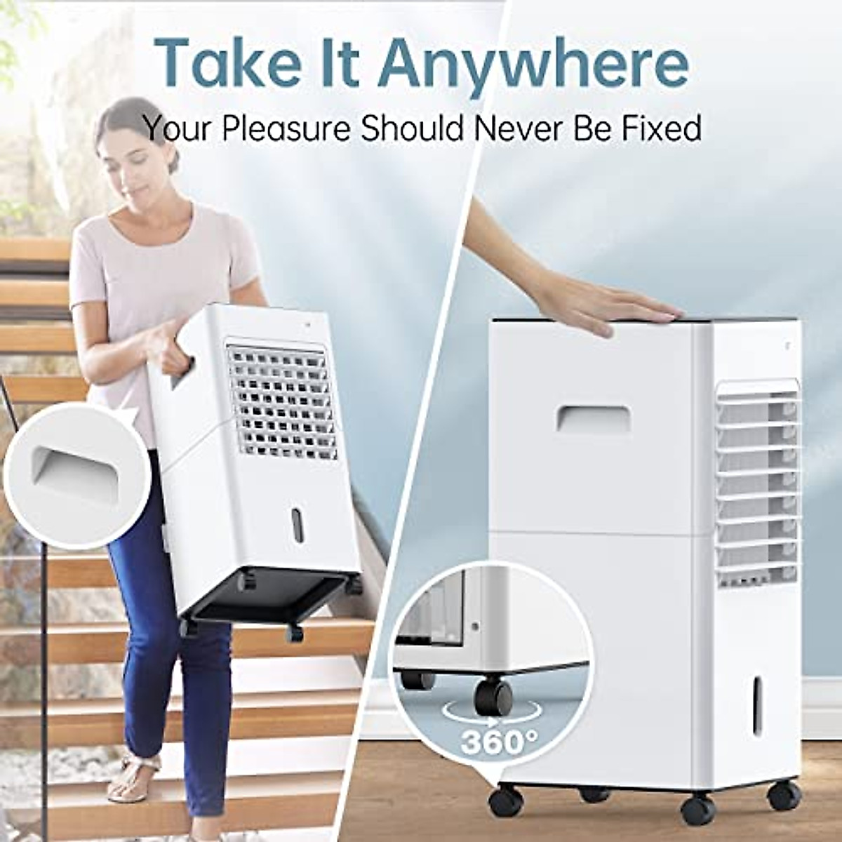 AGILLY 3-in-1 Evaporative Air Cooler, 3 Wind Speeds, 60°Oscillation Swamp Cooler, 12H Timer, Remote Control & LED Screen, Portable Air Conditioner Fan for Small Room Home & Office, White