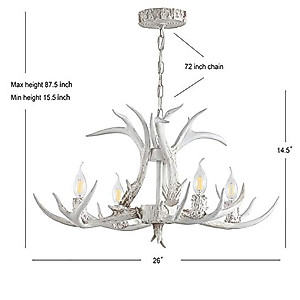 JONATHAN Y JYL6301B Eldora 26" Adjustable Resin Antler 4-Light LED Chandelier, Glam, Rustic,Cottage,Transitional, Dimmable Dining Room, Living Room, Kitchen, Foyer, Bedroom, White