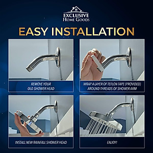 Rainfall 6" High Pressure 2.5 GPM Shower Heads with Anti-Clog 90 Rubber Jets - 360° Rotation Adjustable Rustproof Bathroom Shower Head