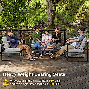 EAST OAK Courtyard Patio Furniture Set, 4-Piece Outdoor Patio Set with Sofa, Removable & Washable Deep Seating Cushion, Tempered Glass Table, Outside Patio Conversation Sets, Black & Grey