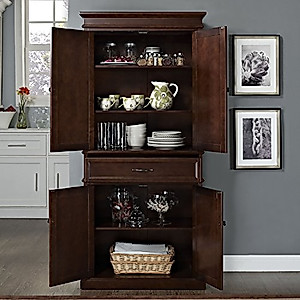 Crosley Furniture Parsons Traditional Pantry Storage Cabinet with Shelves, Kitchen, Dining, or Laundry Room, Vintage Mahogany