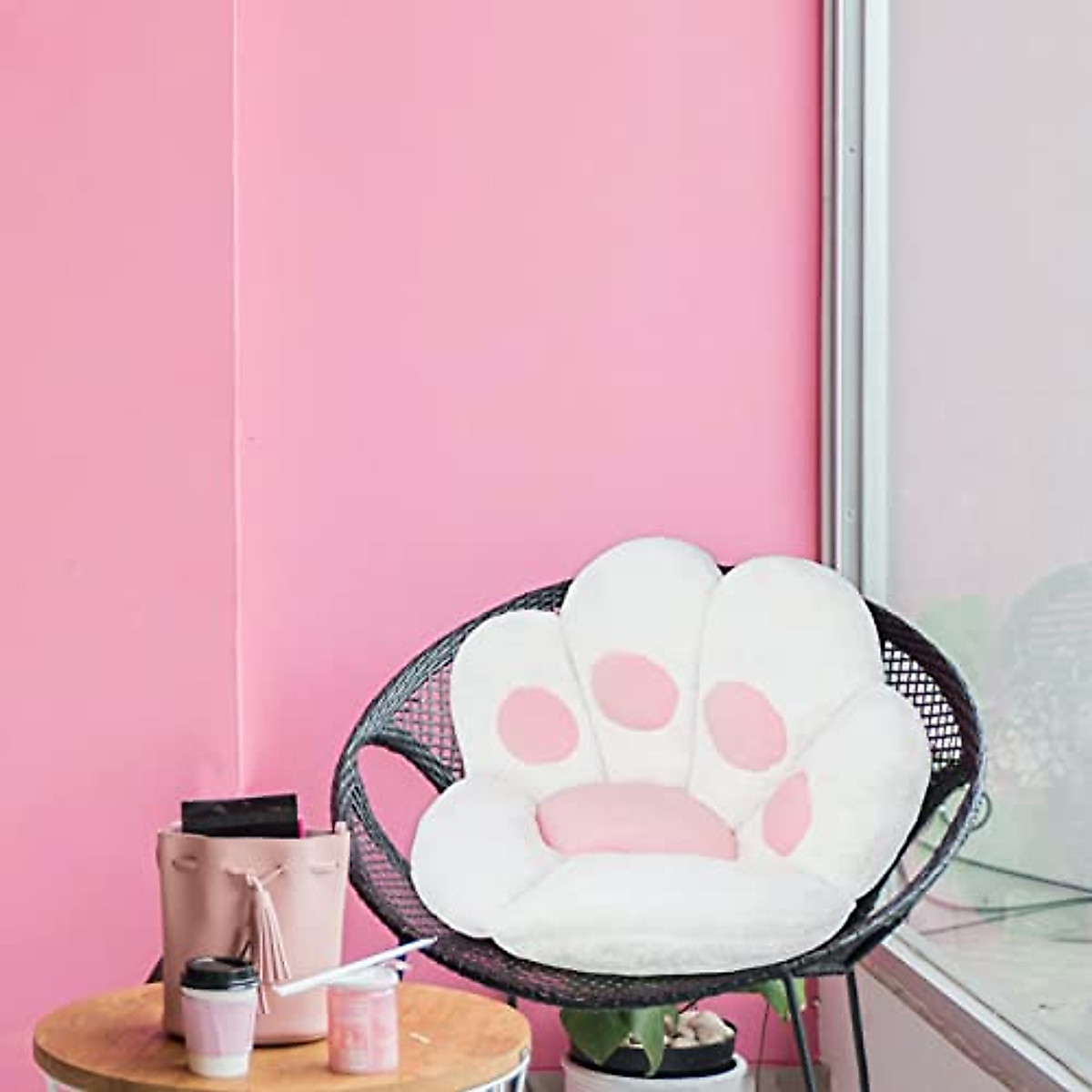 ELFJOY Comfy Chair Cushion Plush Cat Paw Cushion Kawaii Home Decor Cat Pillow for Office and Computer Gaming Chair (70 * 60cm, White)
