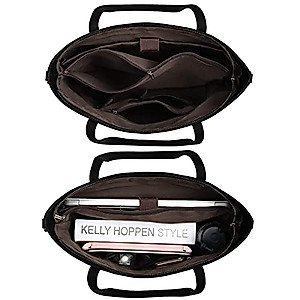 S-ZONE Vintage Genuine Leather Shoulder Bag Work Totes for Women Purse Handbag with Back Zipper Pocket Large