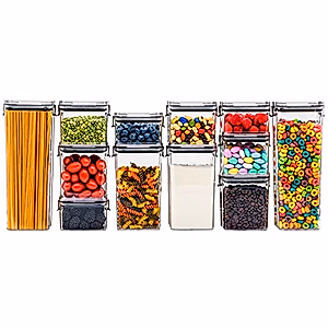 Airtight Food Storage Containers Set with Lids 12-Pack - BPA-Free Clear Plastic Stackable Storage Containers for Kitchen Pantry & Refrigerator Organization - Dry Food Canisters for Pasta, Cereal, Rice, Flour