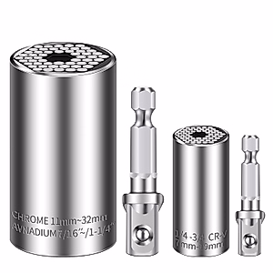 URGENEX Universal Socket Wrench Set (11-32mm 7-19mm) Professional Sockets Tools Multi-function Wrench Repair Kit with Power Drill & Ratchet Wrench Adapter Chrome Vanadium Steel (4PCS)