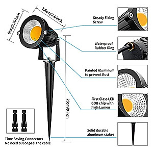 OTAHOMEE Low Voltage Landscape Lights 12V LED Landscape Lighting with Connectors,IP65 Waterproof Spotlights Outdoor Garden Yard Lawn Driveway Pathway Walls Trees Flag Lights,Warm White 3000K,4 Pack
