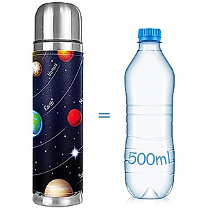 Stainless Steel Vacuum Insulated Mug, Solar System Print Thermos Water Bottle for Hot and Cold Drinks Kids Adults 17 Oz