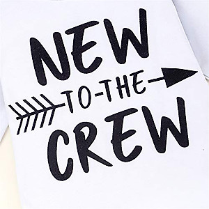 CETEPY Baby Boy Clothes Newborn Romper Infant Summer Outfits Short Sleeve + Long Pants + Hat 3Pcs Set New to The Crew Letter Printed White 0-3 Months 70cm