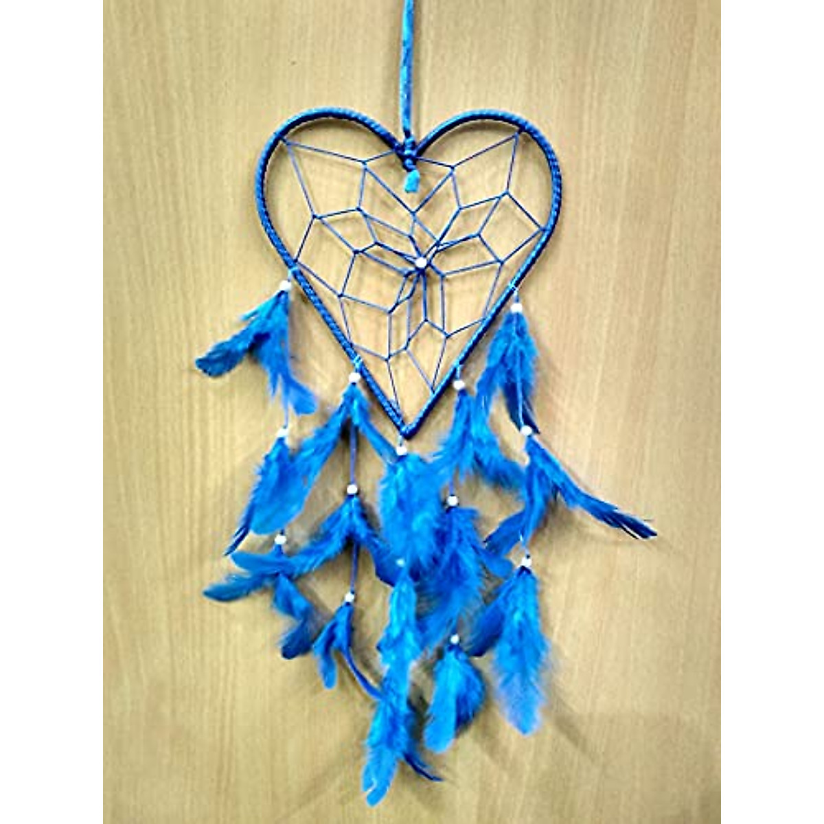 FIKIMOS Dream Catchers Wall Decor, Handmade Feather Bedroom Home Car Decor Nursery Room Hanging Decoration (Big Blue Heart)