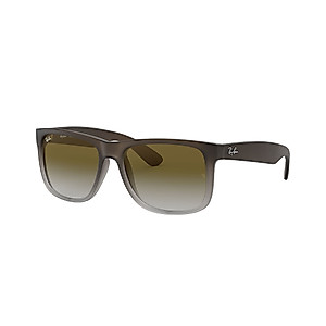 Ray-Ban RB4165 Justin Rectangular Sunglasses, Rubber Brown On Grey/Light Grey Gradient Green, 55 mm