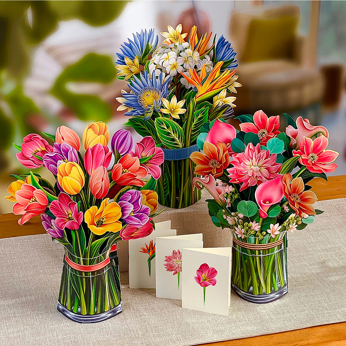 Freshcut Paper Pop Up Cards, Paper Flower Bouquet 3D Popup Greeting Cards with Note Card & Envelope, Birthday Card, Anniversary Card, Get Well Gifts for Women, 12" Everyday Appreciation 3pk