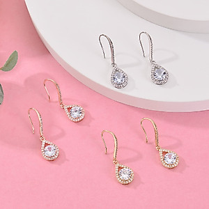 DHQH 4/6 Pairs Bridesmaids Proposal Gift Bridesmaids Earrings Classic Cubic Zirconia Teardrop Dangle Earrings for Women I Couldn’t Tie a Knot Without You Wedding Jewelry Gifts