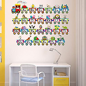 Alphabet Train Wall Decals Peel Stick Animals Alphabet Wall Sticker Early Learning Classroom Bedroom Nursery Playroom Decoration for Children Kids Teens (6 Pieces)