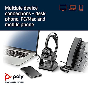 Poly - Voyager Focus 2 Office USB-A (Plantronics) - Bluetooth Dual-Ear (Stereo) Headset with Boom Mic - USB-A PC/Mac/Desk Phone Compatible - Active Noise Canceling - Works with Teams, Zoom & More