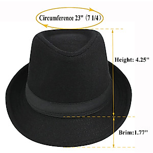 Mens Classic Plaid Manhattan Structured Gangster Trilby Fedora Hat Cuban Style Derby Hat Jazz Cap (Size M-L/7 1/4) Black