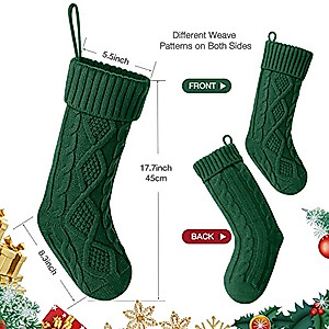 Hommtina Christmas Stockings, Personalized Christmas Stockings 18 Inches Large Size Cable Knitted Stocking Gifts (6pcs White&red&Green)