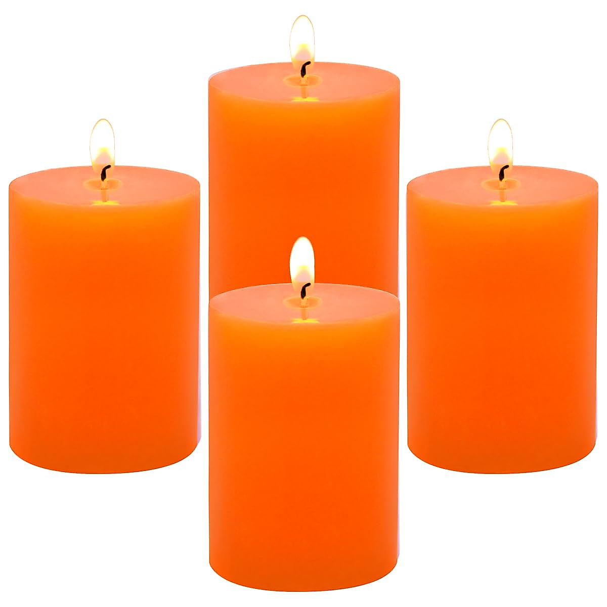 4 Packs Dripless Orange Pillar Candles 2x3 Inch Unscented 24 Hour Fall Harvest Cylinder Candles for Thanksgiving Day Dinner Tables, Wedding, Party, Home Decor