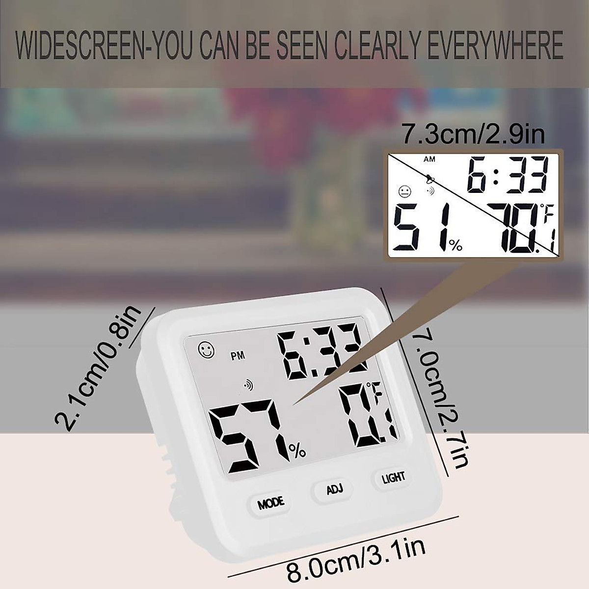 Digital Hygrometer Indoor Thermometer, Temperature Humidity Gauge with Desk Clocks for Bedroom Office,Backlit Accurate Monitor Clear Reading,Time Display Room Thermometer for Home Greenhouse(White)