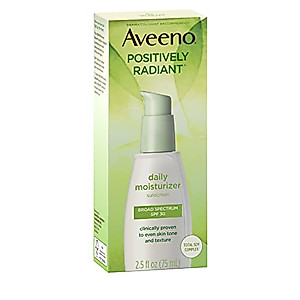 Aveeno Positively Radiant Daily Facial Moisturizer with Total Soy Complex and Broad Spectrum SPF 30 Sunscreen, Oil-Free and Non-Comedogenic, 2.5 fl. oz