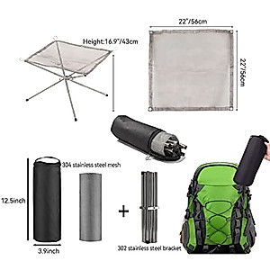 22" Portable Outdoor Fire Pit Collapsible Stainless Steel Mesh Fire Pit Collapsible Fireplace Portable Outdoor Fire Burning Table Camping Fire Grill Stainless Steel Campfire Grill Outdoor Wood Burning