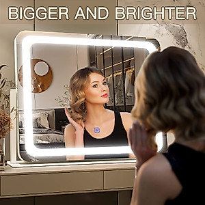 FENNIO Vanity Mirror with Lights 22''x19'' Makeup Mirror with Lights,Vanity Mirror Touch Screen with 3-Color Lighting,Dimmable,for Vanity Desk Tabletop