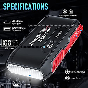 Jump Starter Pericat, 1500A Car Battery Jump Starter (7.0L Gas/5.5L Diesel), 12V Portable Car Jump Starter with LCD Display, Quick Charger Smart Jump Cables and LED Flashlight