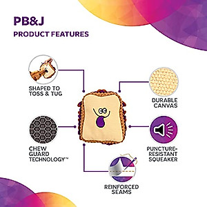 TrustyPup Tough 'N Fun PBJ Squeaky Plush Dog Toy, Chew Guard Technology - Tan, Medium (71151)