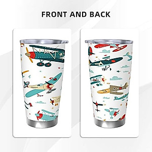 AYCZN Vintage Planes 20 OZ Tumbler Stainless Steel Travel Coffee Mug, Cartoon Aircraft Insulated Water Bottle with Lid and 2 StrawsLeakproof Thermal Cup