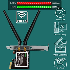 LinksTek Wireless N 600Mbps (2.4GHz 300Mbps and 5GHz 300Mbps) PCIE WiFi Adapter, PCIE WiFi Card, QUALCOMM Atheros AR946X Wireless Network Adapter for Windows 10 8.1 8 7 XP Desktop PCs (PCIE-N600)