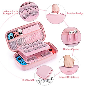 innoAura Switch Case for NS Switch 19 in 1 Switch Accessories Bundle with Switch Carrying Case, Switch Game Case, Switch Screen Protector, Switch Stand, Switch Thumb Grips (Pink)